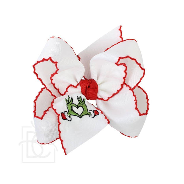 EMBROIDERED GRINCH HEART CROCHET EDGE HAIR BOWS – Tribute Clothing Co